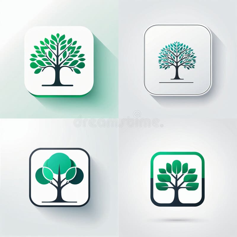 Set of Icons for Application and Sites with the Image of a Tree Symbol ...