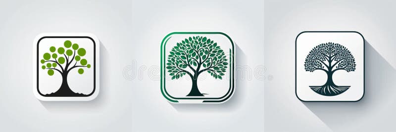 Set of Icons for Application and Sites with the Image of a Tree Symbol ...
