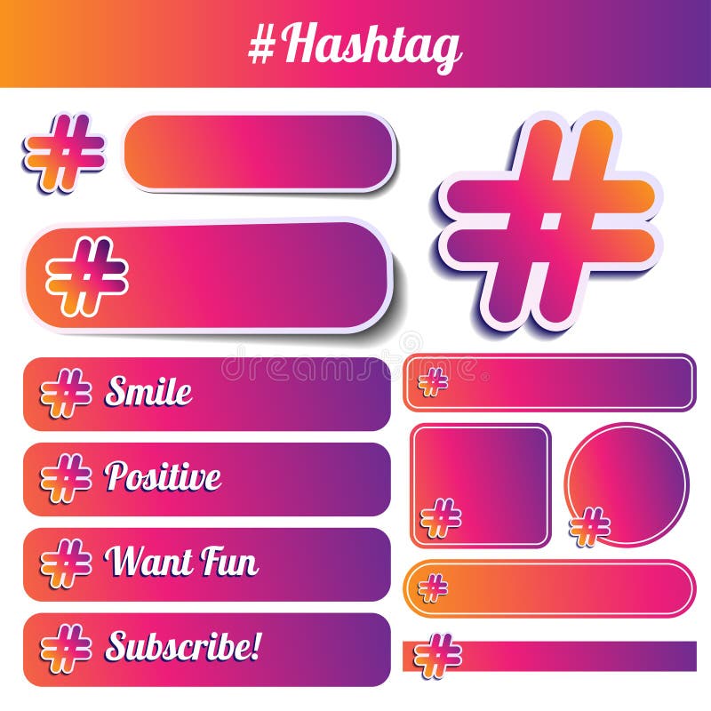 Set of Icons and Banners with Hashtag Symbol. Hash Tag Icons Vector ...