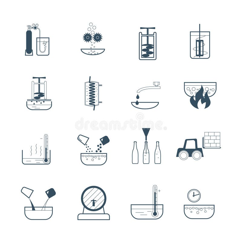 Set of Icons Beverage Production Process Stock Vector - Illustration of ...