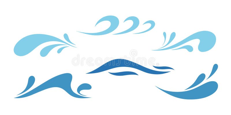 A Set of Icons of Blue Sea Waves is Hand-drawn, Isolated on a White ...