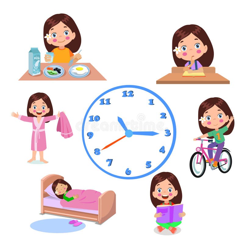 A Set of Icons for a Boy daily Routine Stock Vector - Illustration of ...