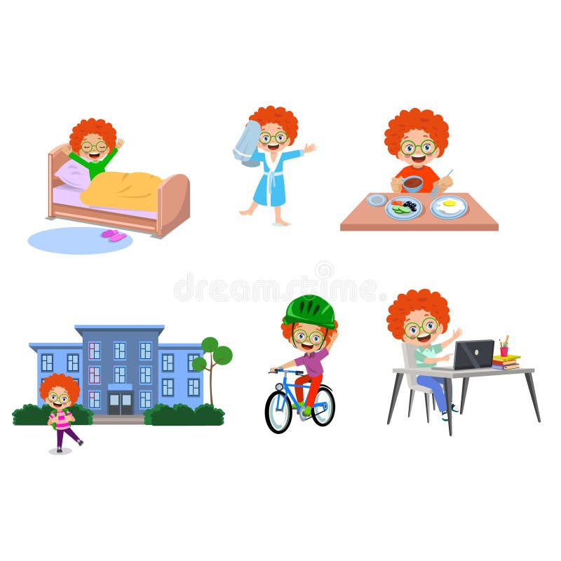 A Set of Icons for a Boy daily Routine Stock Vector - Illustration of ...