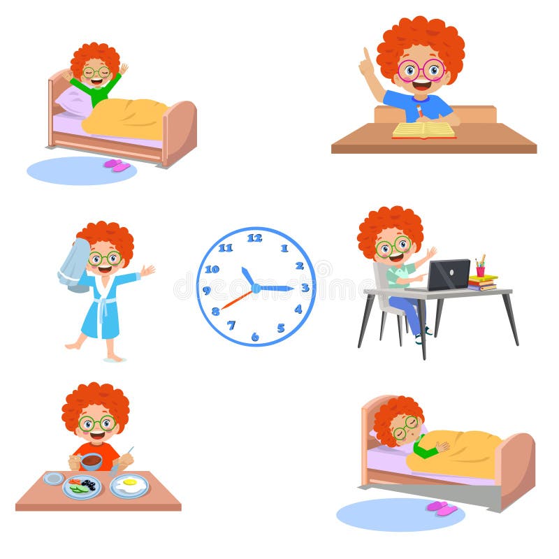 A Set of Icons for a Boy daily Routine Stock Vector - Illustration of ...