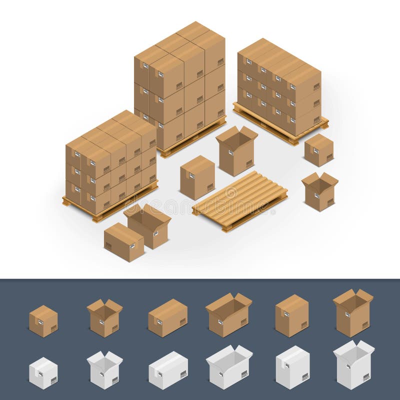 Set of Icons Cardboard Boxes Stock Vector - Illustration of merchandise ...
