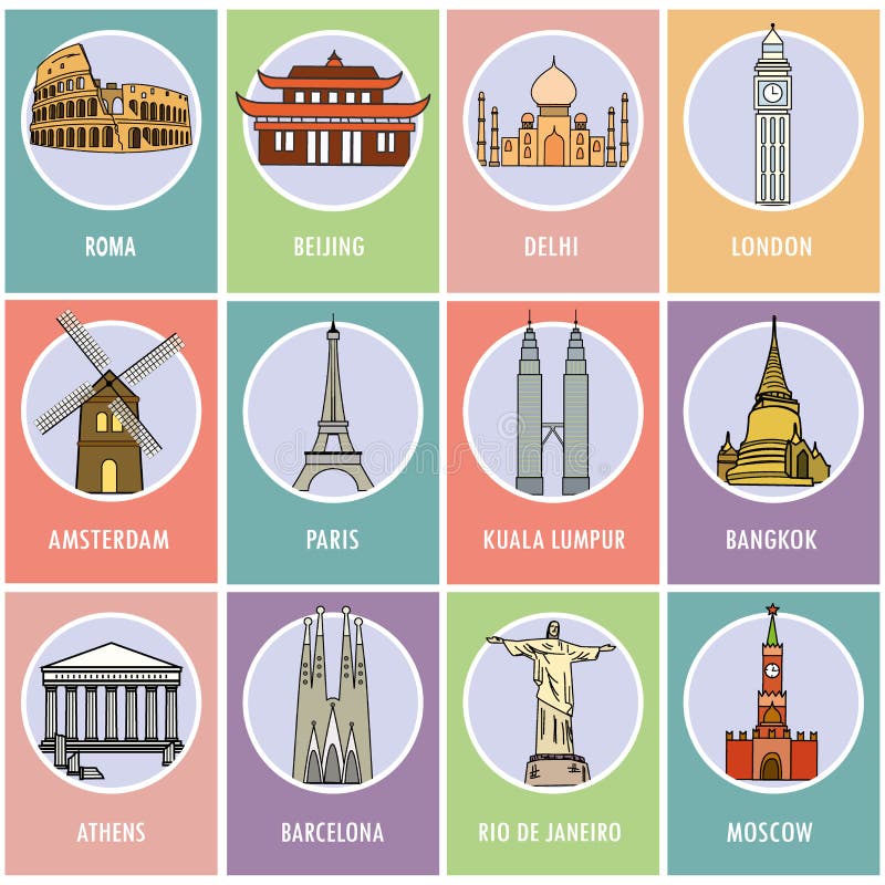 Set Icons or Cards.- Famous Attractions of the World Editorial Image ...