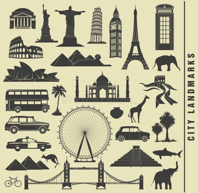 Set Icons of the City Landmark World Stock Vector - Illustration of ...