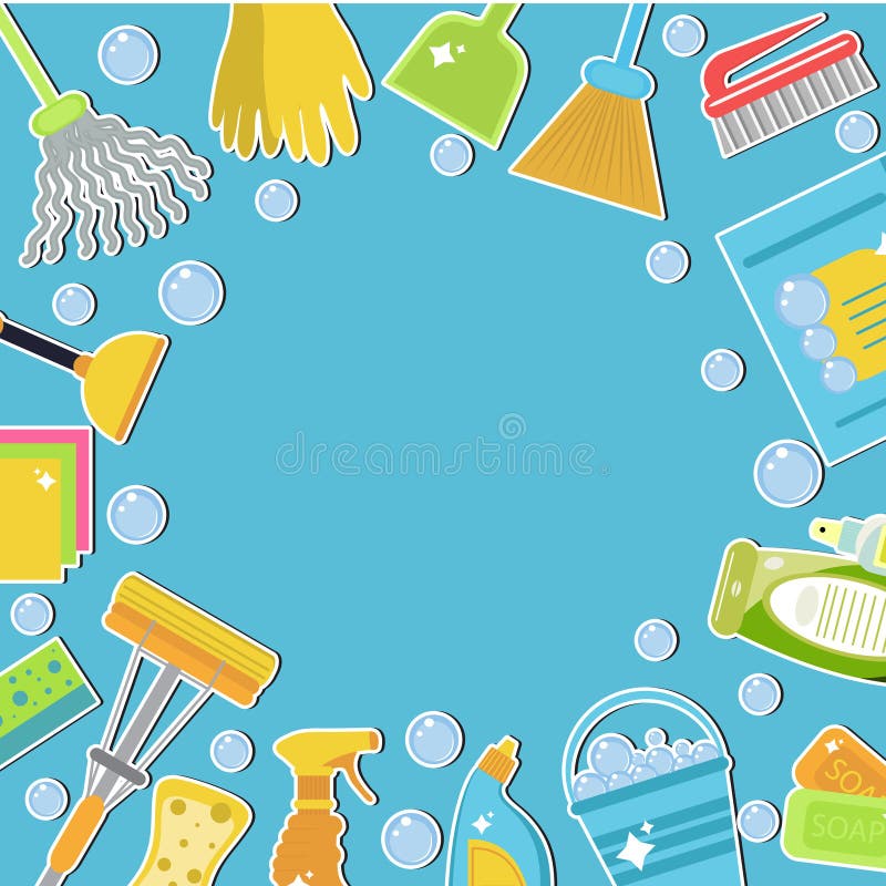 Set of Icons for Cleaning Tools.Template for Text. House Cleaning Staff ...