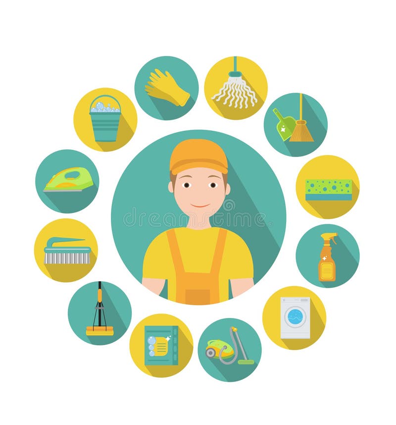 Set of Icons for Cleaning Tools. House Cleaning Staff. Flat Design ...
