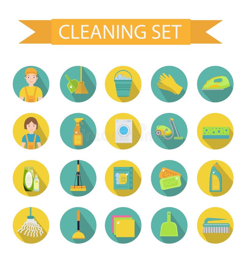 Set of Icons for Cleaning Tools. House Cleaning Staff. Flat Design ...