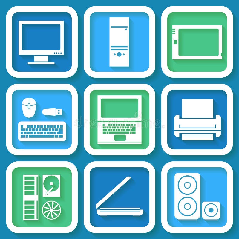 Set of 9 Icons with Computer Elements Stock Illustration - Illustration ...