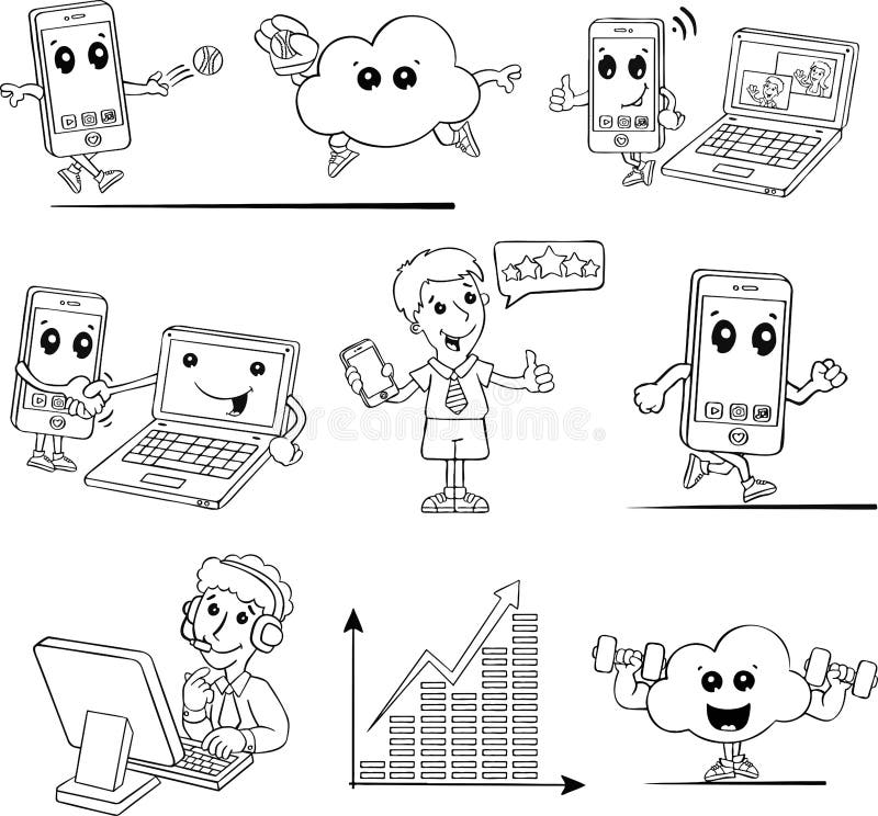 Set of Icons Computer Telephone Communication Icon Stock Vector ...