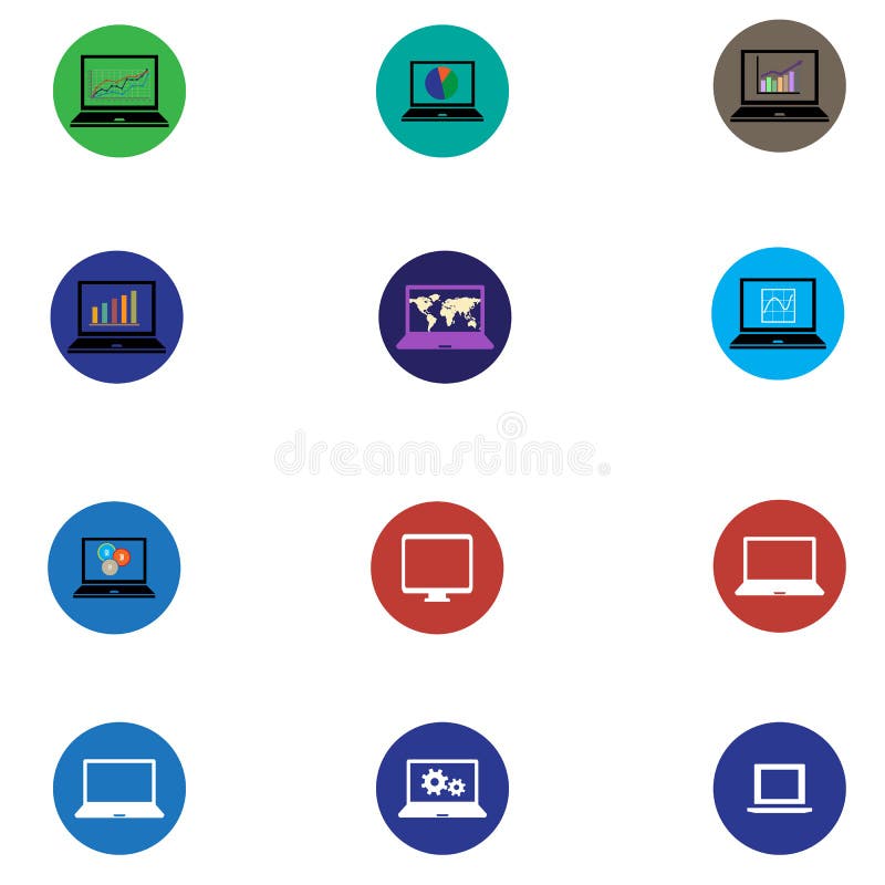 Set of Icons with Computers and Graphics in Flat Design Stock Vector ...