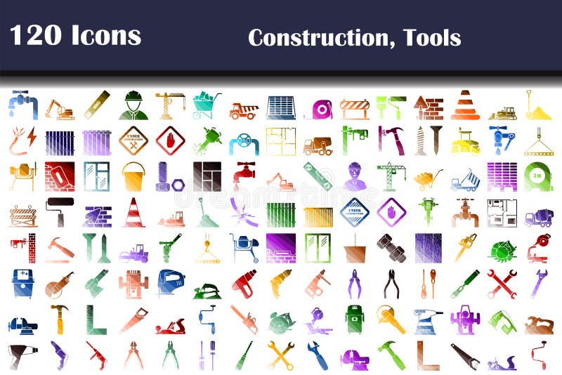 Set of 120 Construction and Tools Icons Stock Vector - Illustration of ...