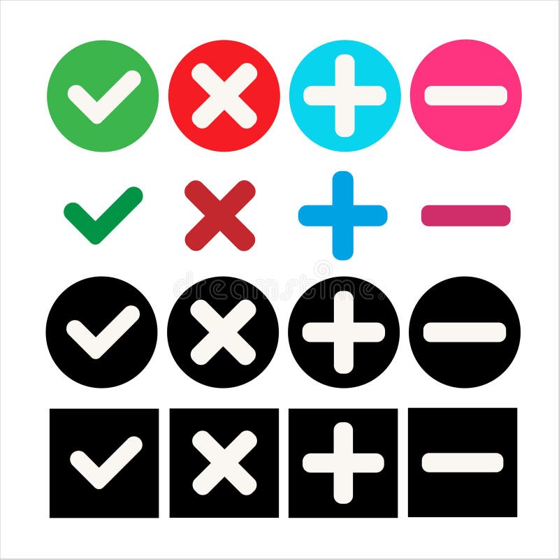 Set of Icons Cross Tick - + Signs Stock Illustration - Illustration of ...