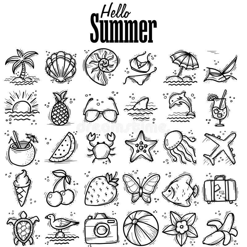 Doodle Set Recreation Beach Stock Illustrations – 609 Doodle Set ...