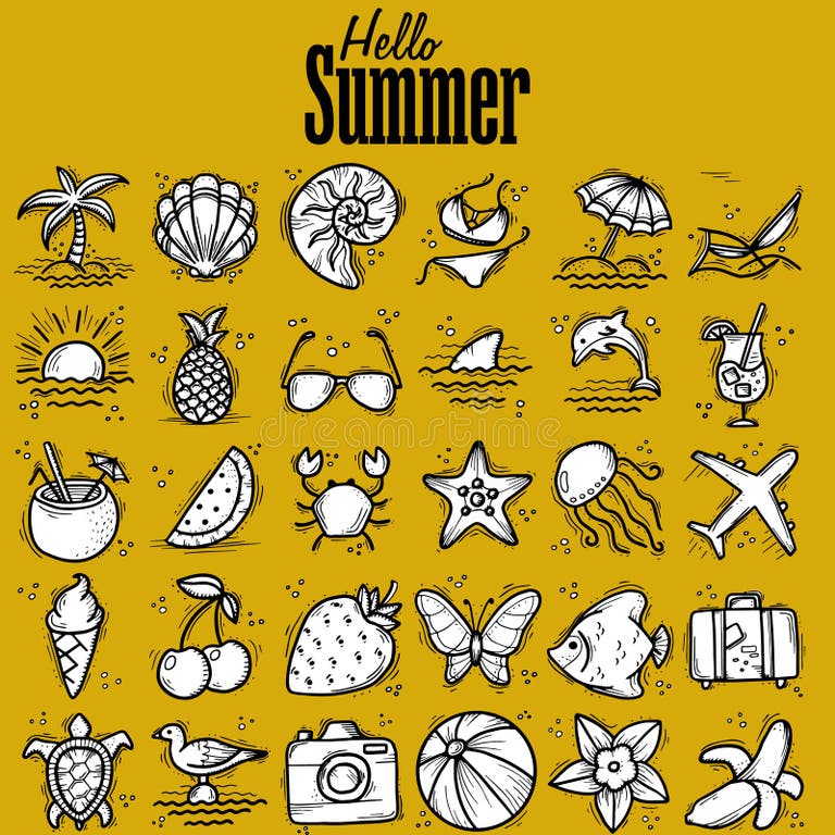 Set of Icons and Design Elements for Summer Holidays and Beach Rest in ...