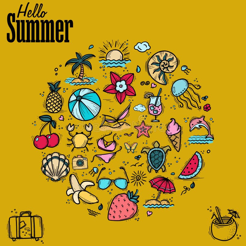 Doodle Set Recreation Beach Stock Illustrations – 609 Doodle Set ...