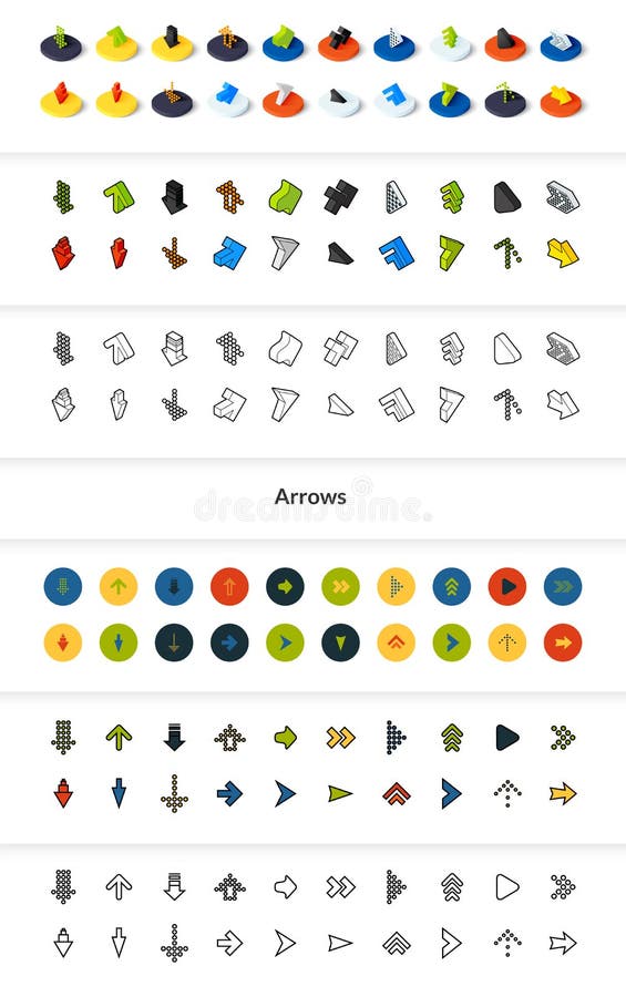 Set of Icons in Different Style - Isometric Flat and Otline, Colored ...