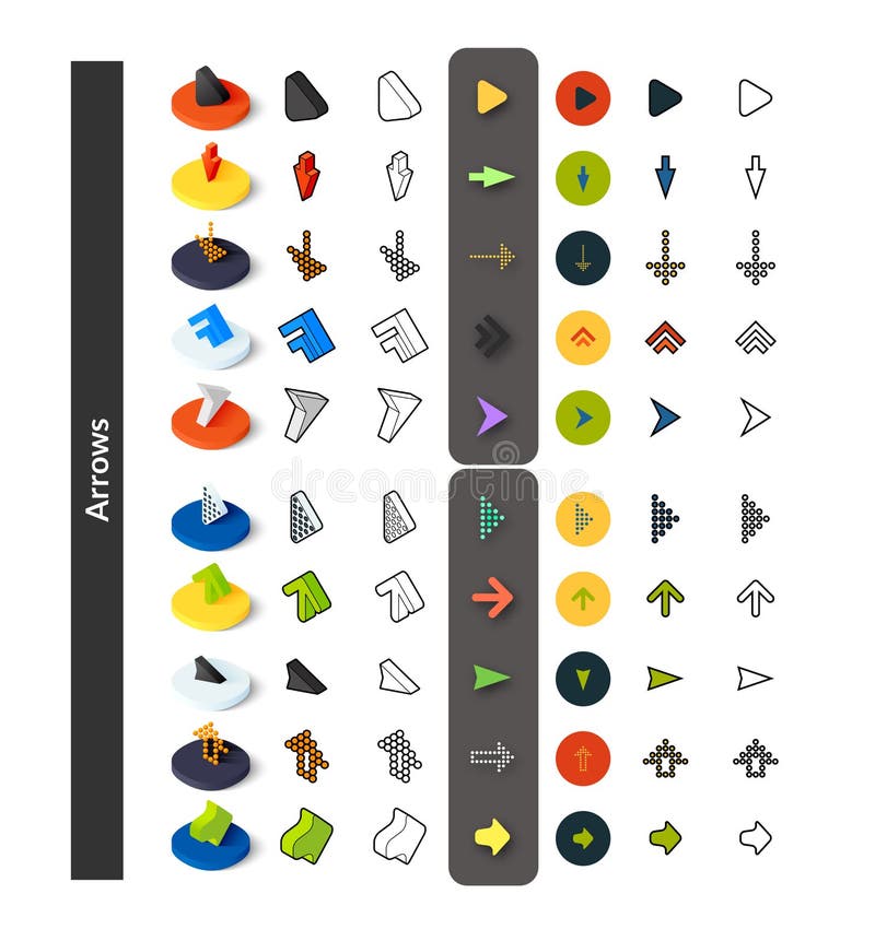 Set of Icons in Different Style - Isometric Flat and Otline, Colored ...