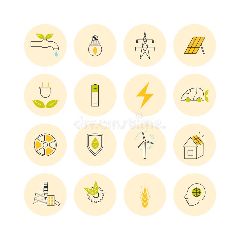 A Set of Icons about Eco-friendly Energy and Manufacturing in ...