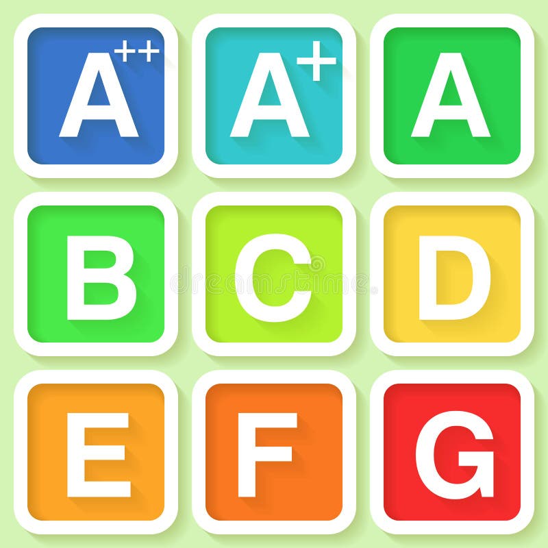 Set of 9 Icons with Energy Classes Stock Illustration - Illustration of ...