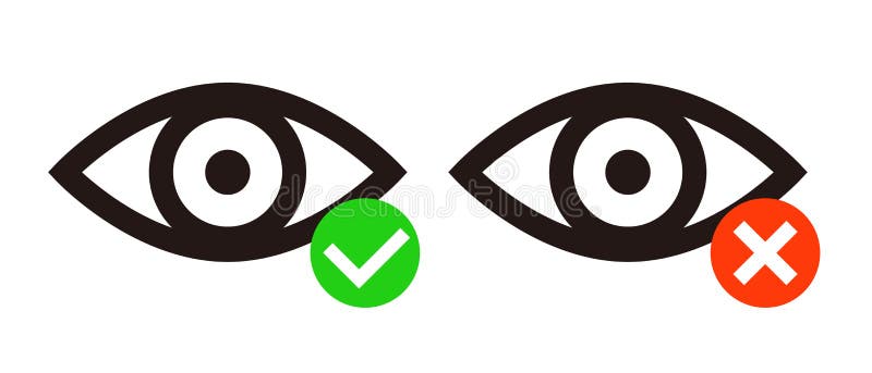 Set of Icons of Eyes with Check Marks and Eyes with Cross Marks ...