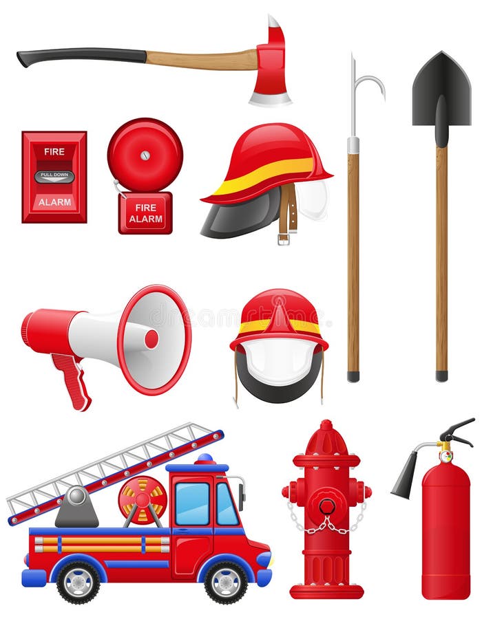 Vector Set: Firefighter Flat Icons and Symbols Stock Vector ...