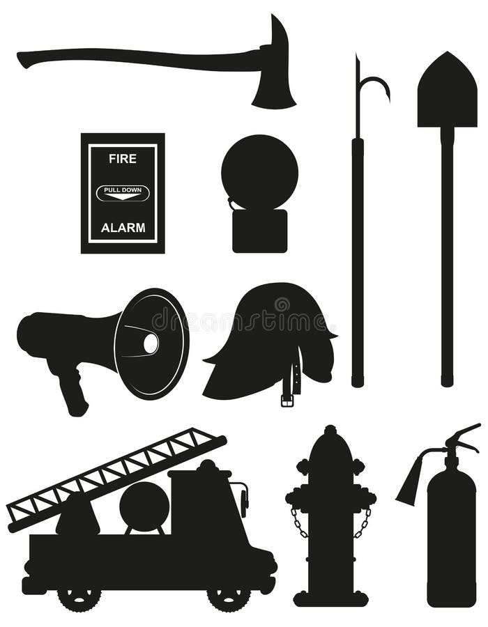 Firefighting Equipment Vector Icons. City Fire Station Illustration ...