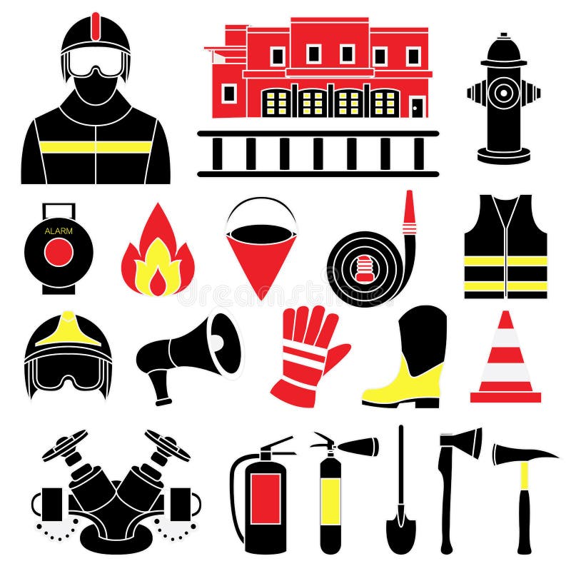 Firefighting Equipment Vector Icons. City Fire Station Illustration ...
