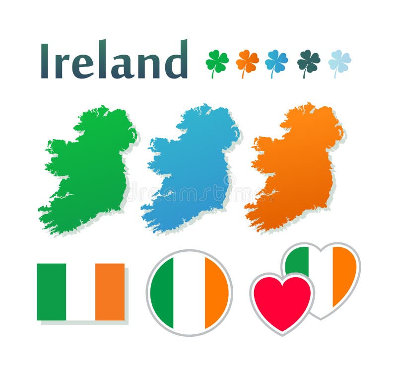 Set of Icons with Flags and Map of Ireland Stock Vector - Illustration ...