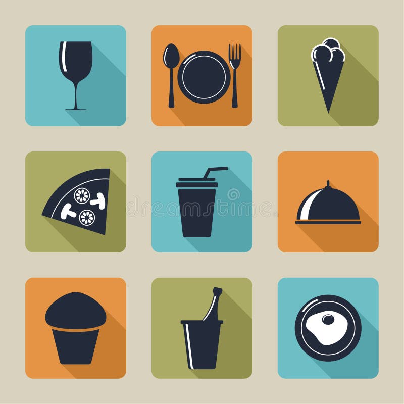 Set of Icons with Food and Drinks, Stock Vector - Illustration of ...