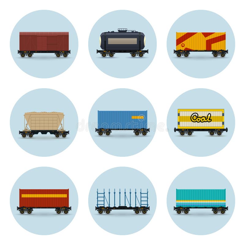 Set of Icons, Freight Rail Wagons Stock Vector - Illustration of ...