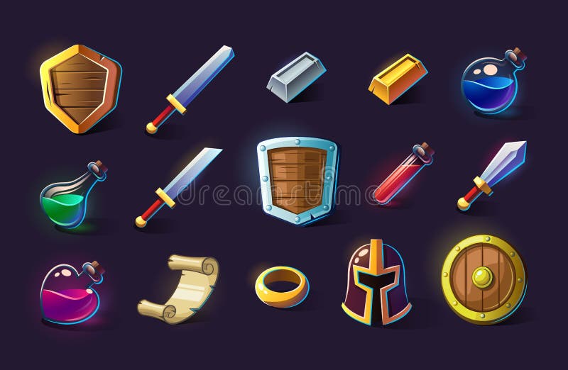 Set of icons for games. stock vector. Illustration of flask - 174546409