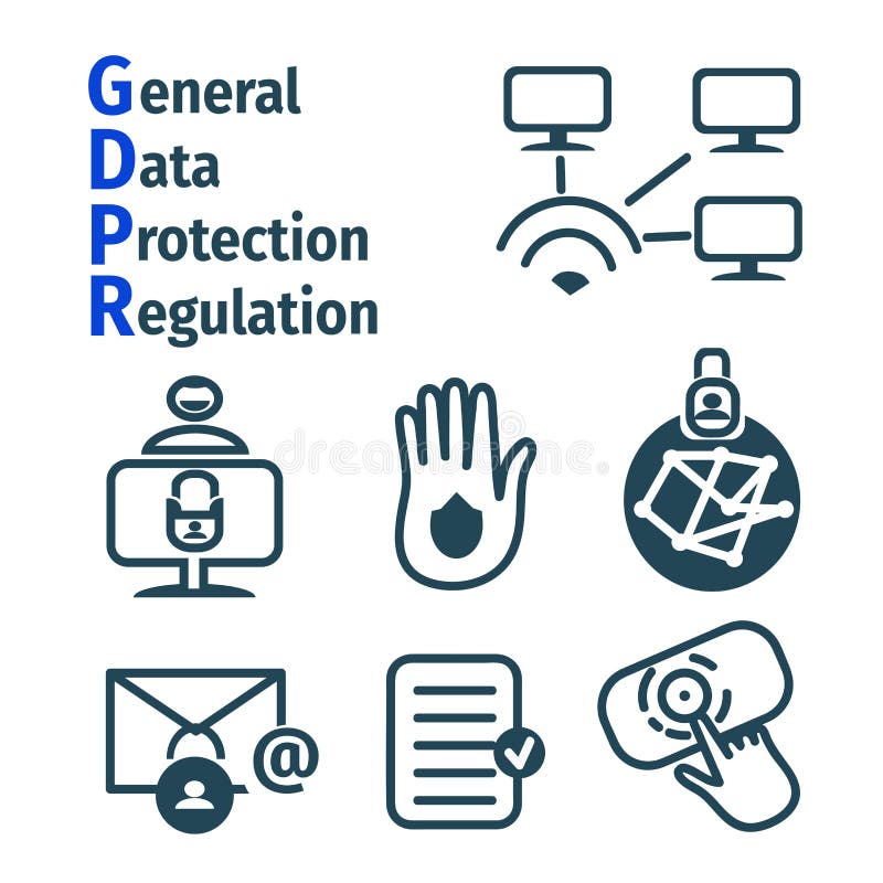Set of Icons about GDPR - General Data Protection Regulation. Personsl ...