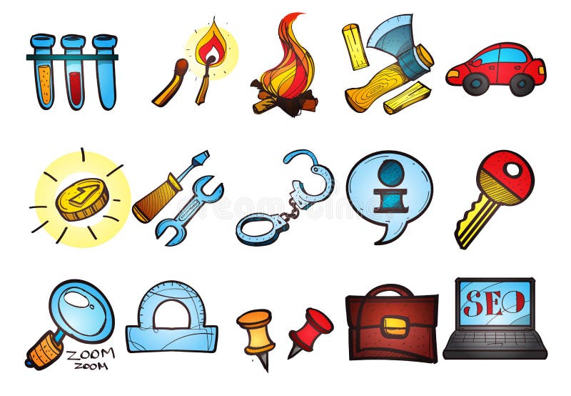 Set of Icons in the Hand Drawing Style Stock Vector - Illustration of ...