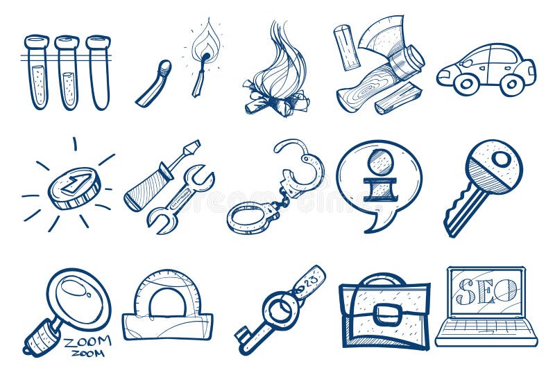Set of Icons in the Hand Drawing Style. Outline Drawing for Coloring ...