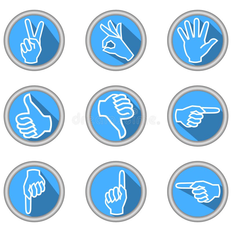 A Set of Icons with Hand Gestures in Modern Flat Design with Long ...