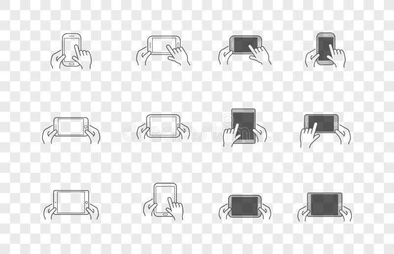 Set of Icons with Hands Holding Smart Device with Gestures Stock Vector ...