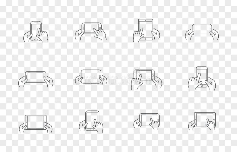 Set of Icons with Hands Holding Smart Device with Gestures Stock Vector ...