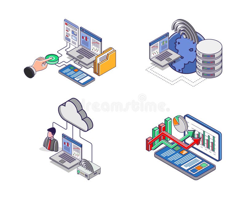 Set of Icons for High-tech Analysis of Computer Cloud Network Server ...