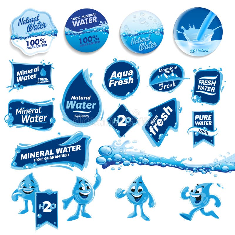 Set of Icons and Illustrations Water Labels Stock Vector - Illustration ...
