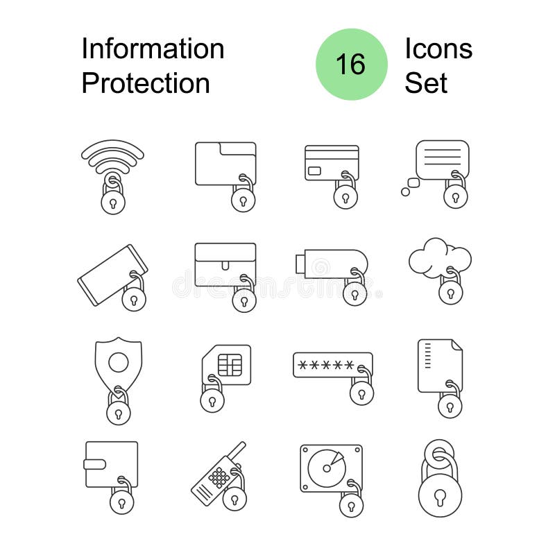 Set of Icons Information Protection Stock Vector - Illustration of ...