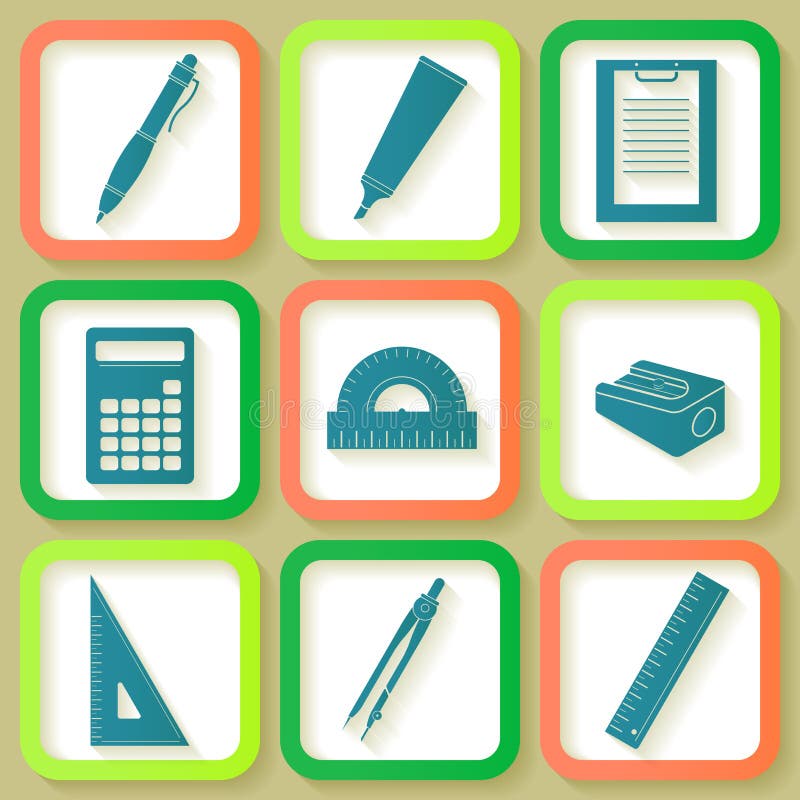 Set of 9 Icons of Instruments for Education Stock Vector - Illustration ...