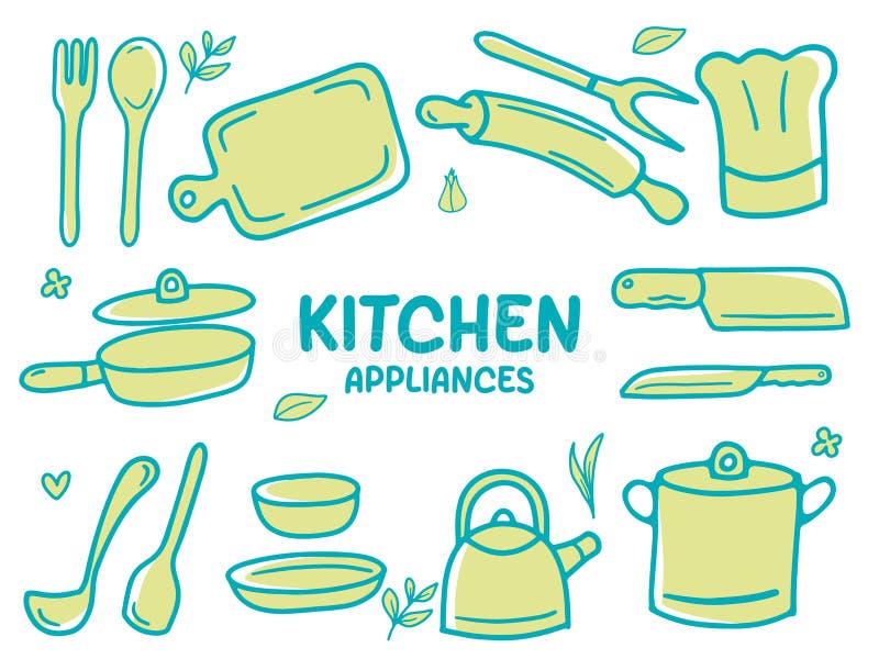 Set of Icons with Kitchen Appliances Theme. with Doodle Style. for ...
