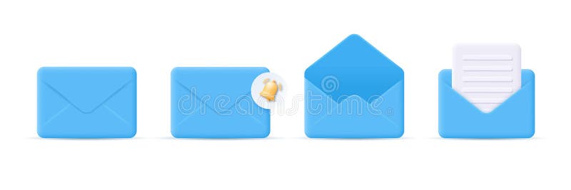 Set of Icons of Mail Envelope in 3D Style. Folded and Unfolded Envelope ...