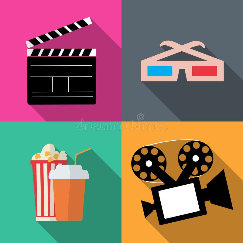 Set Icons Movies in a Flat Style Stock Vector - Illustration of design ...