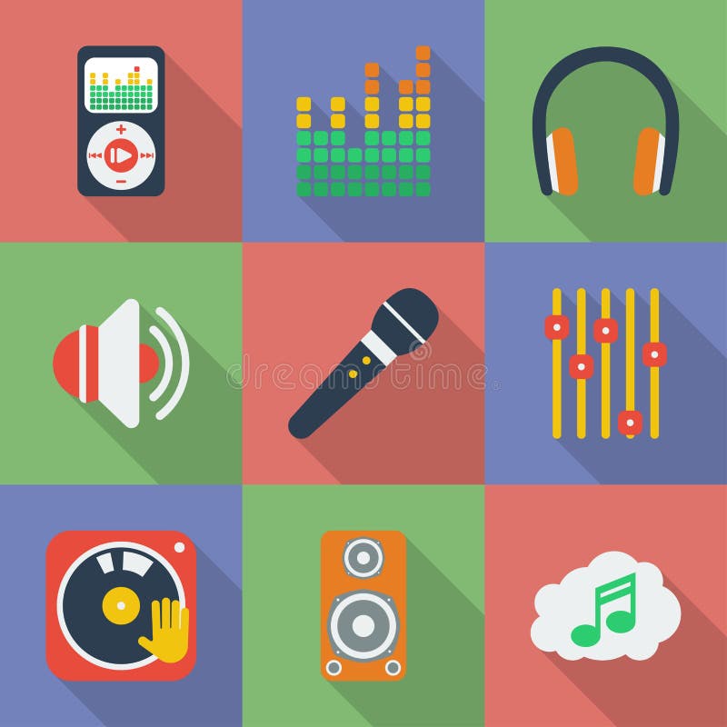 Set of Icons of Music Theme. Modern Flat Style Stock Vector ...