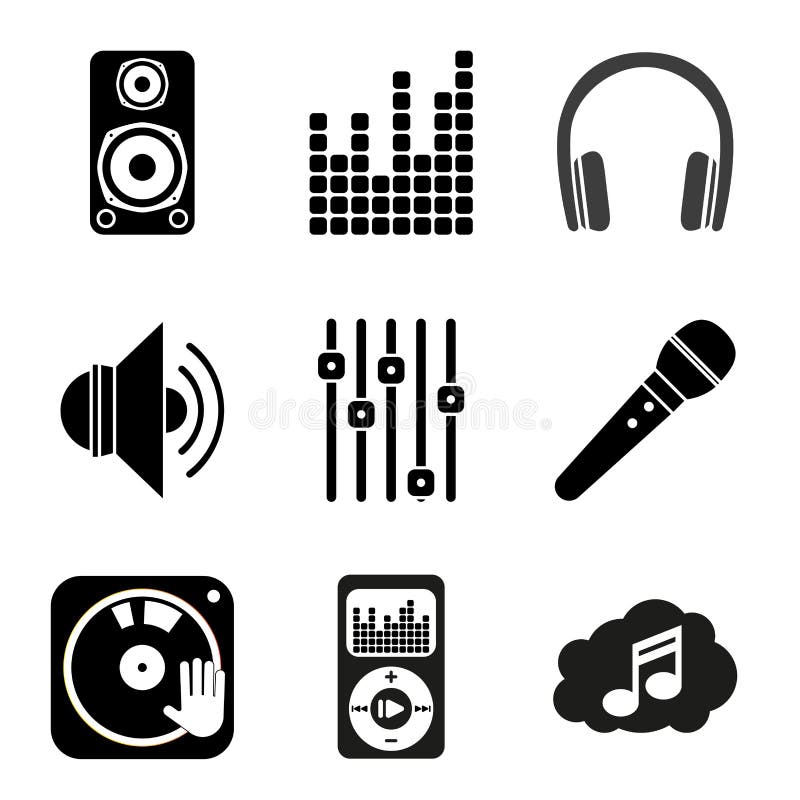 Set of Icons of Music Theme. Simple Black Stock Vector - Illustration ...