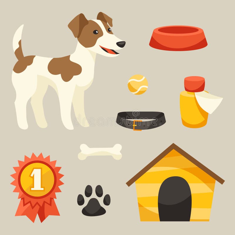Set of Icons and Objects with Cute Dog Stock Vector - Illustration of ...